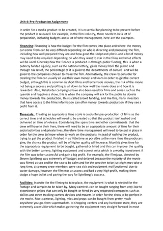 Unit 4 pre production assessent | DOCX