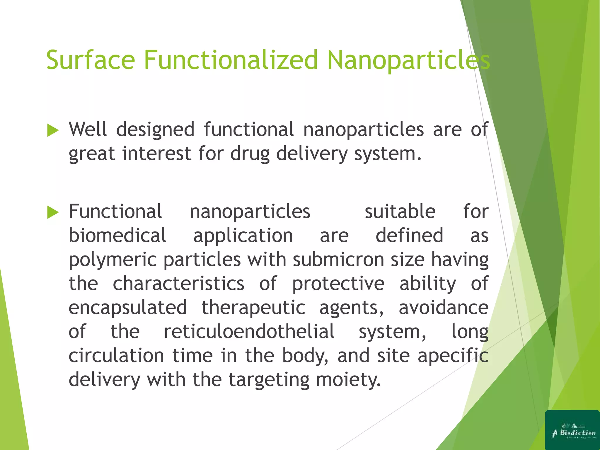 Surface-Functionalized Nanoparticles for Controlled Drug Delivery | PPTX