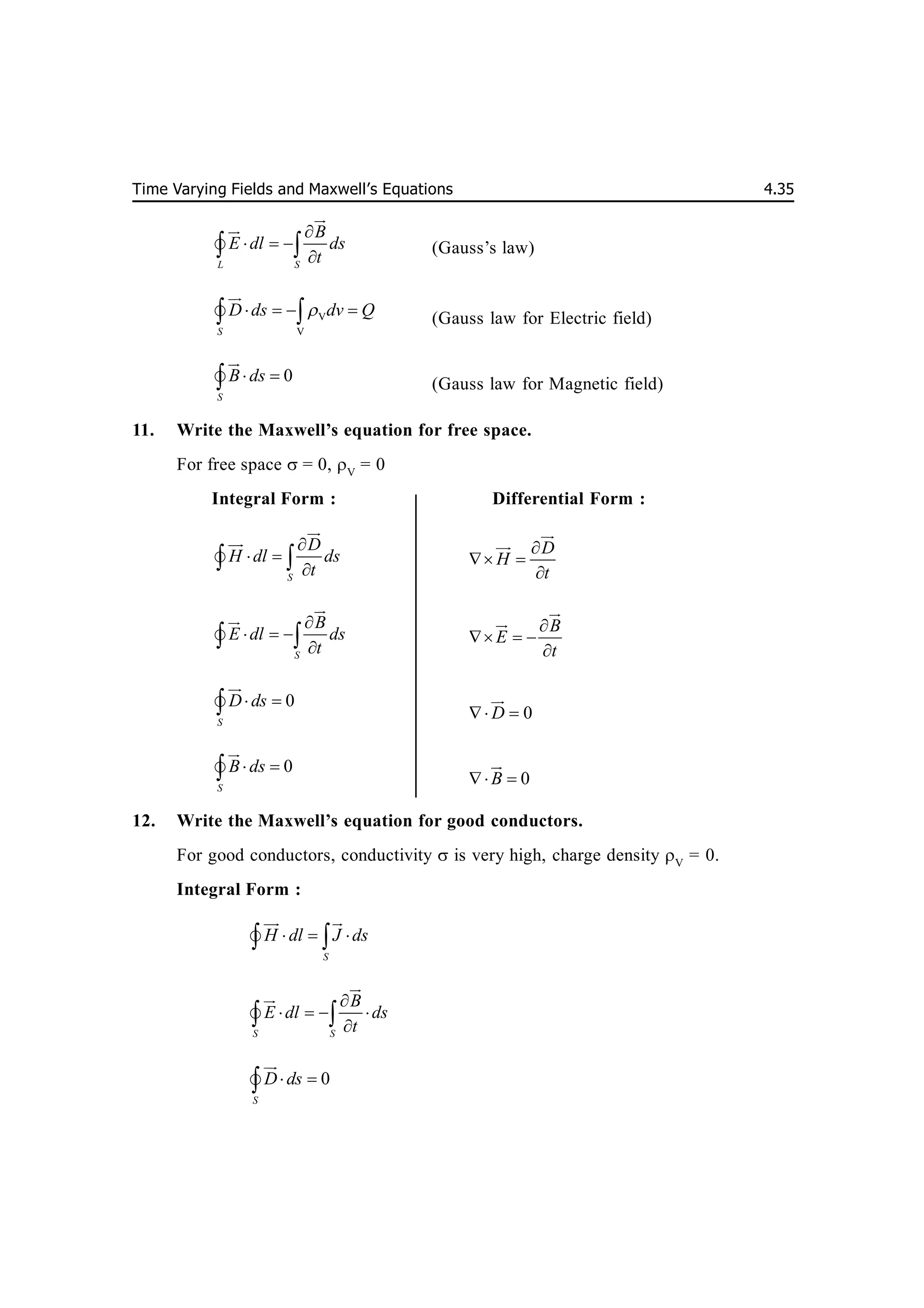 Time Varying Fields And Maxwells Equations Unit 4 Two Marks Pdf