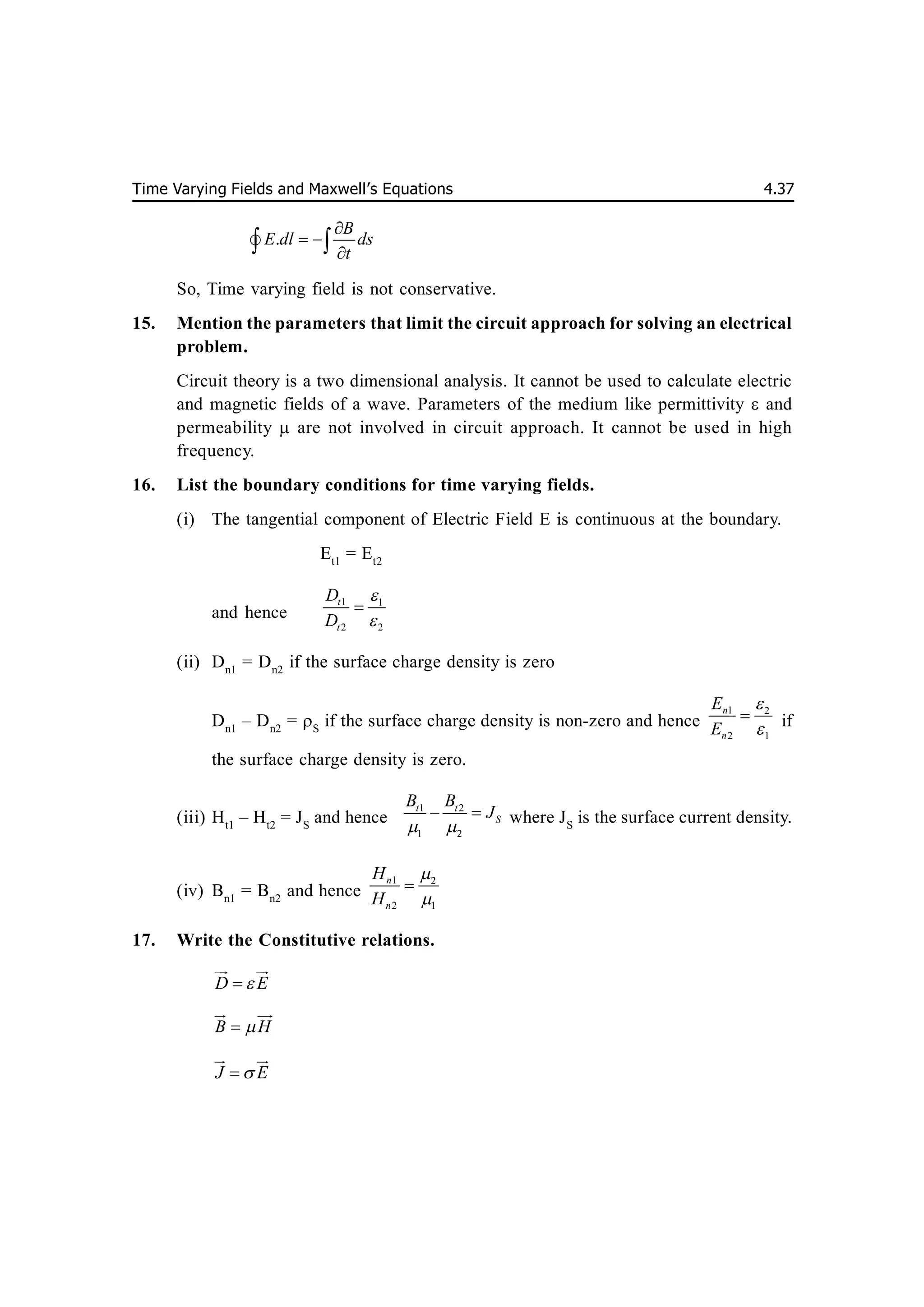 TIME-VARYING FIELDS AND MAXWELL's EQUATIONS -Unit 4 - two marks | PDF