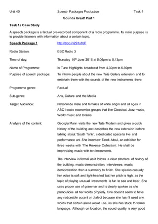 Unit 40 Speech Packages Production Part 1 | DOCX