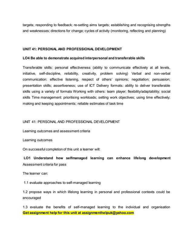 UNIT 41: PERSONAL AND PROFESSIONAL DEVELOPMENT | DOCX