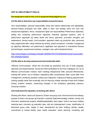 UNIT 42: EMPLOYABILITY SKILLS | DOCX | Educational Assessment | Education
