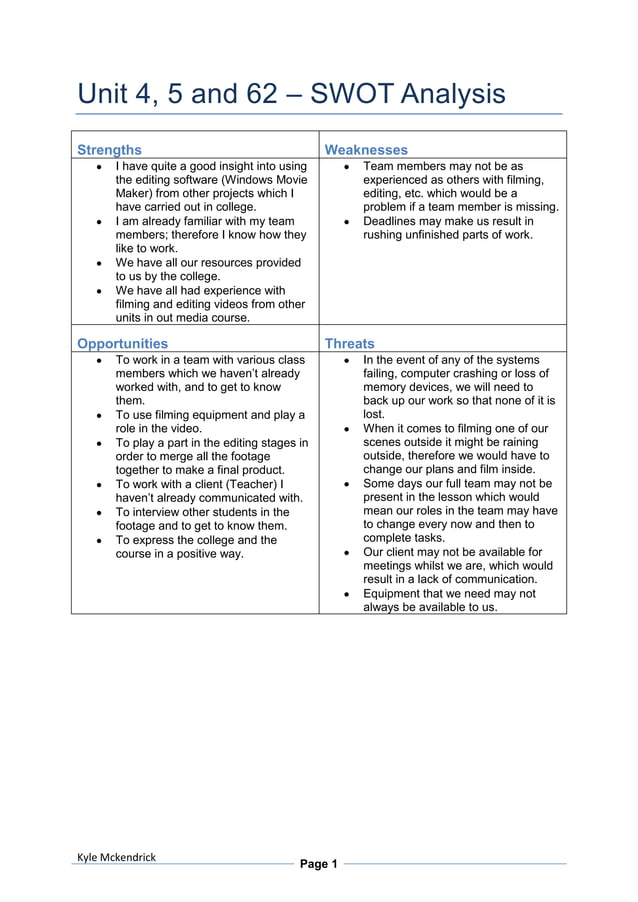 Unit 4, 5 & 62 swot | PDF