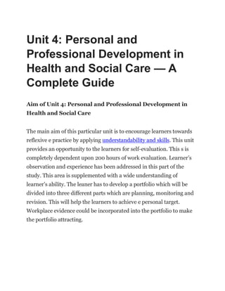 Unit 4: Personal and Professional Development in Health and Social Care ...