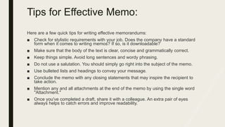 Unit 4 (A); Memo Writing Lecture, Educational Platform.pptx | Business ...