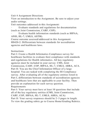 Unit 4 Assignment Directions View an introduction to the Assignmen.docx | Healthcare Industry ...