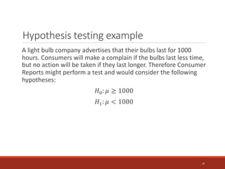 Unit 4b- Hypothesis testing and confidence intervals (Slides - up to ...