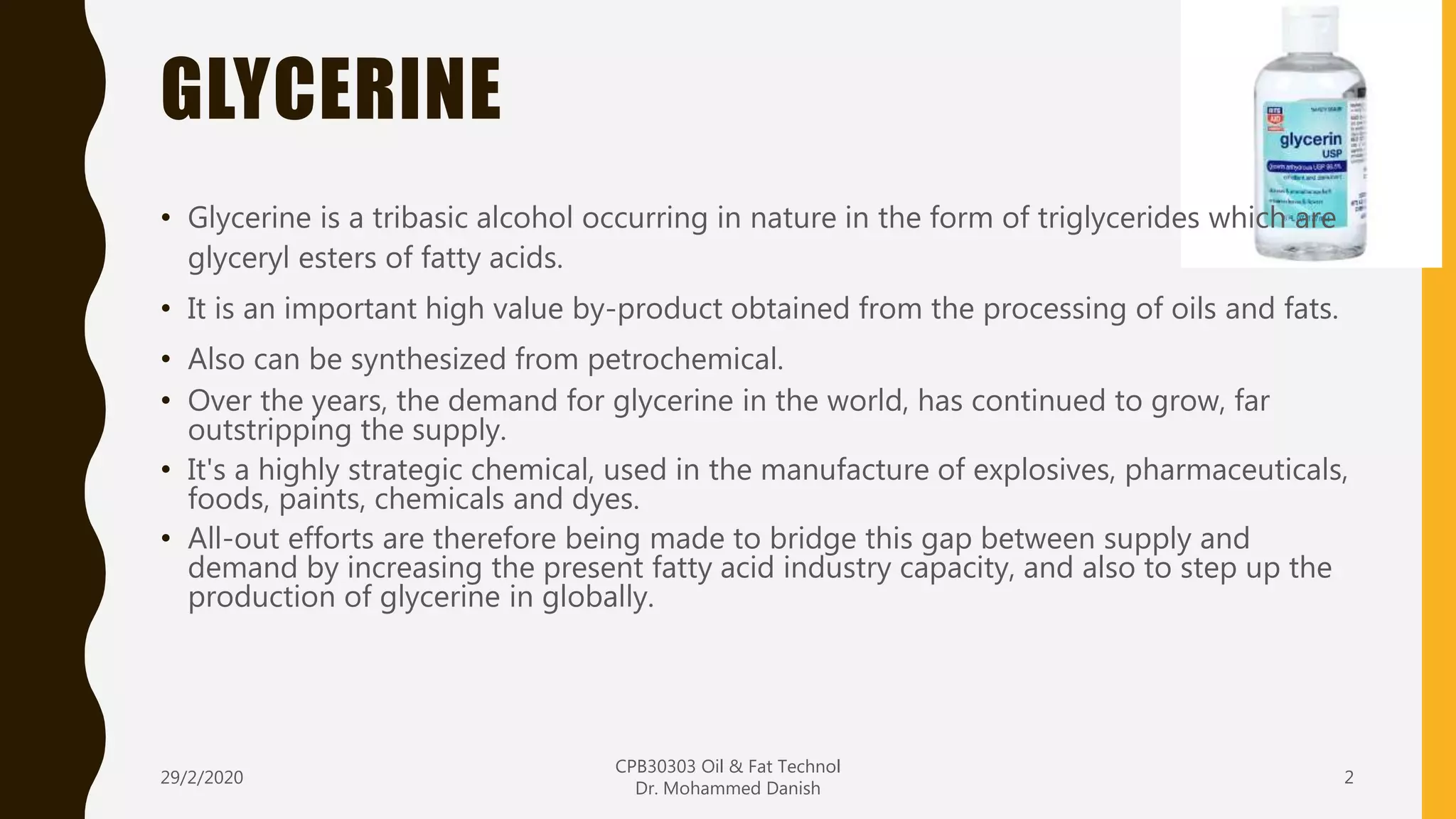 Production of Glycerin (Unit 4 b) | PPTX