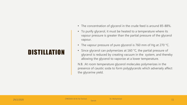 Production of Glycerin (Unit 4 b) | PPTX | Chemistry | Science