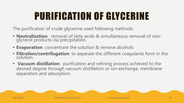 Production of Glycerin (Unit 4 b) | PPTX | Chemistry | Science