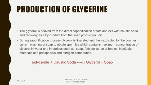 Production of Glycerin (Unit 4 b) | PPTX | Chemistry | Science