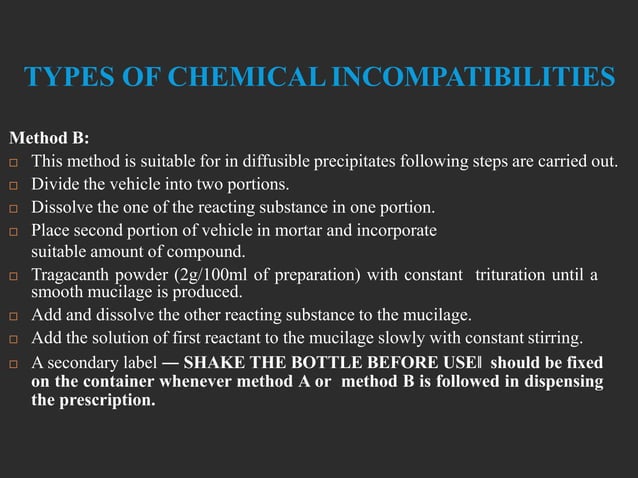 Pharmaceutical Incompatibilities, Physical, Chemical and Therapeutic ...