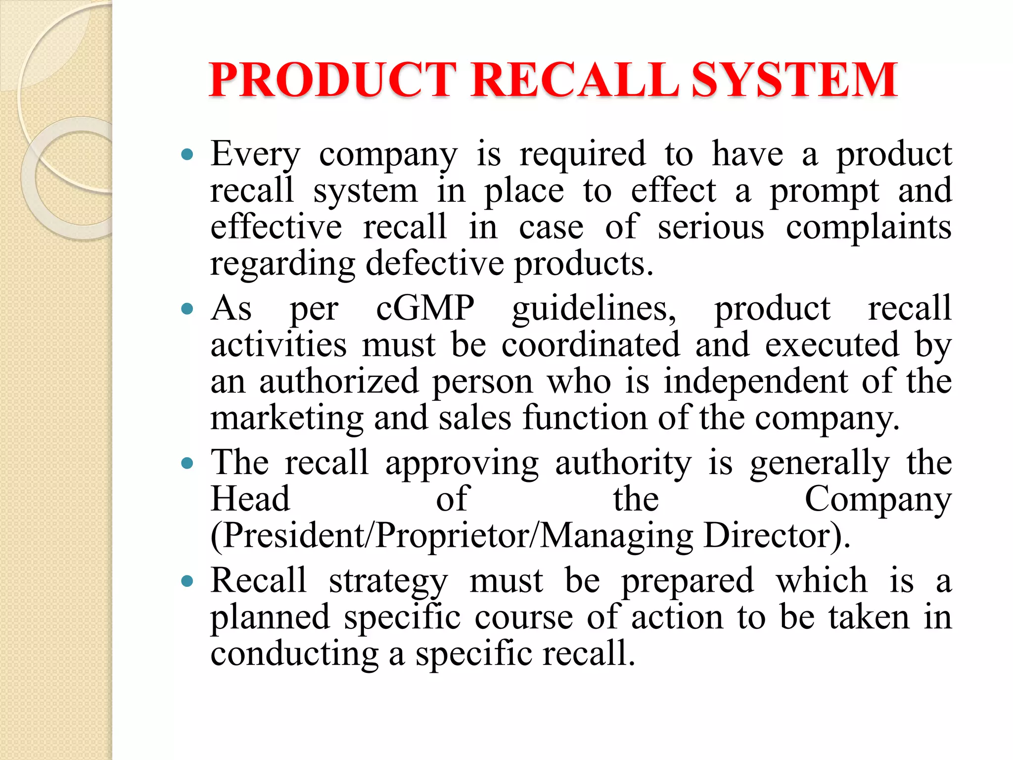 A COMPLETE STUDY ON COMPLAINTS, DRUG RECALL, RETURNED PRODUCTS, AND ...