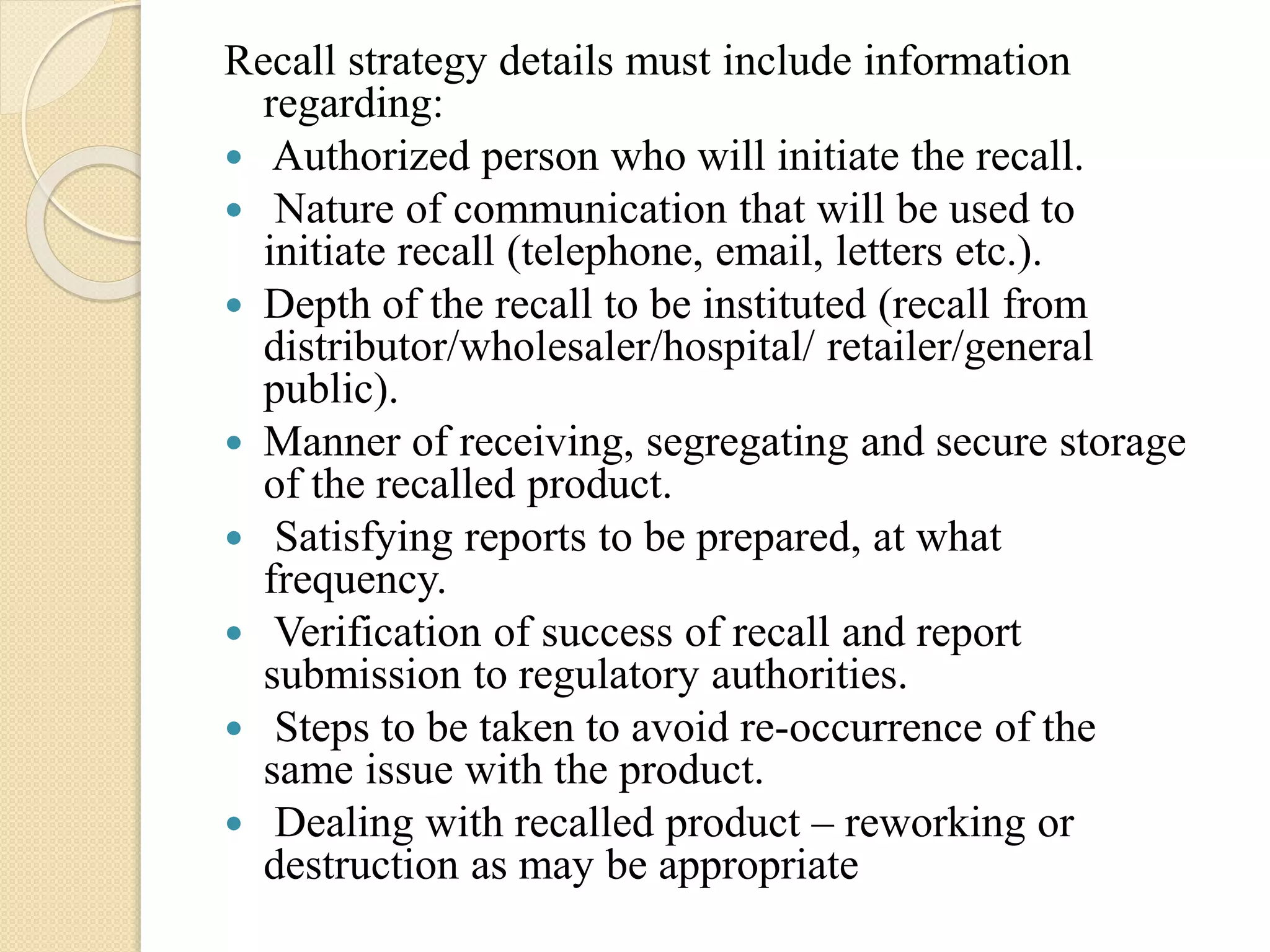 A COMPLETE STUDY ON COMPLAINTS, DRUG RECALL, RETURNED PRODUCTS, AND ...