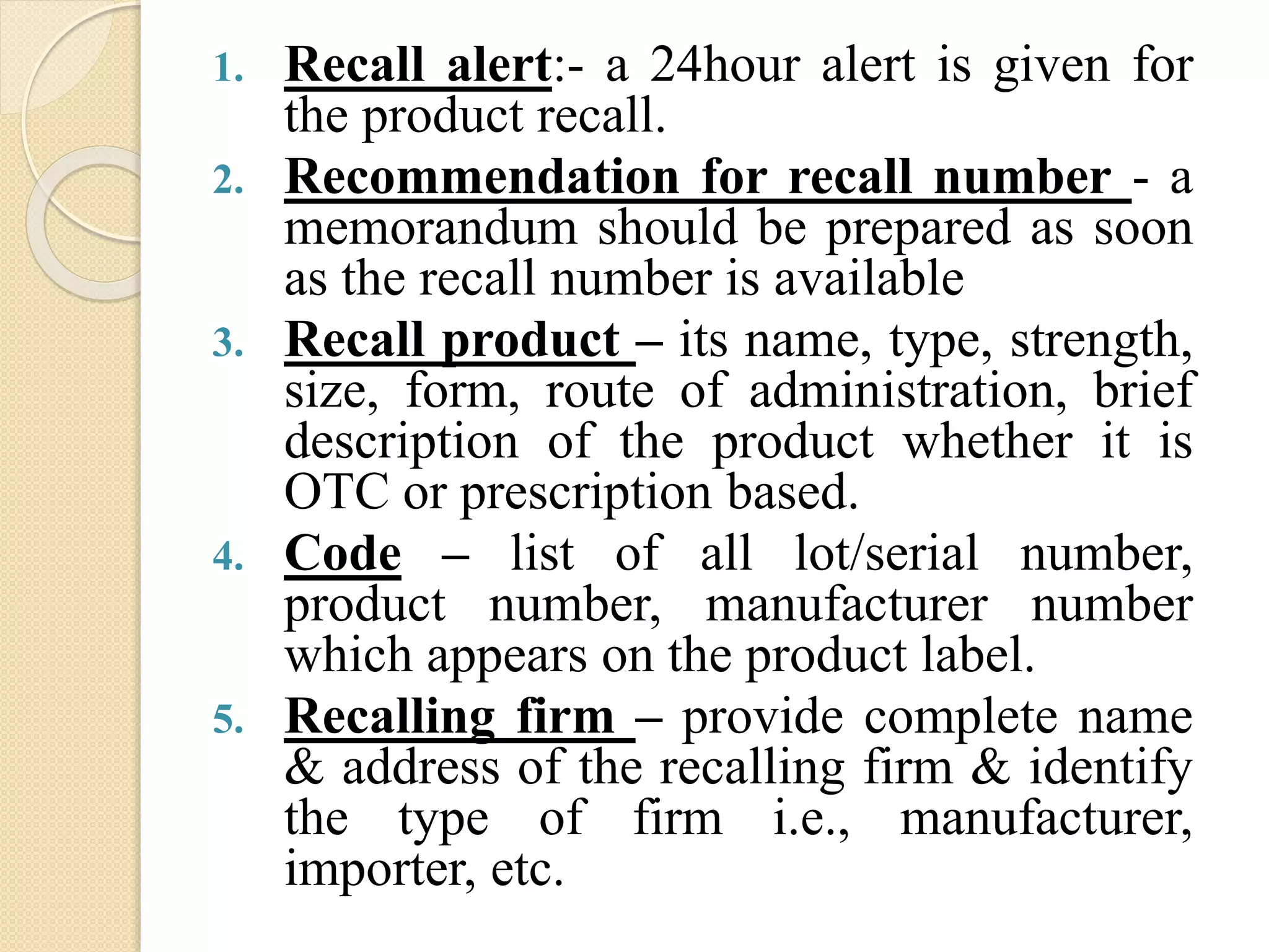 A COMPLETE STUDY ON COMPLAINTS, DRUG RECALL, RETURNED PRODUCTS, AND ...