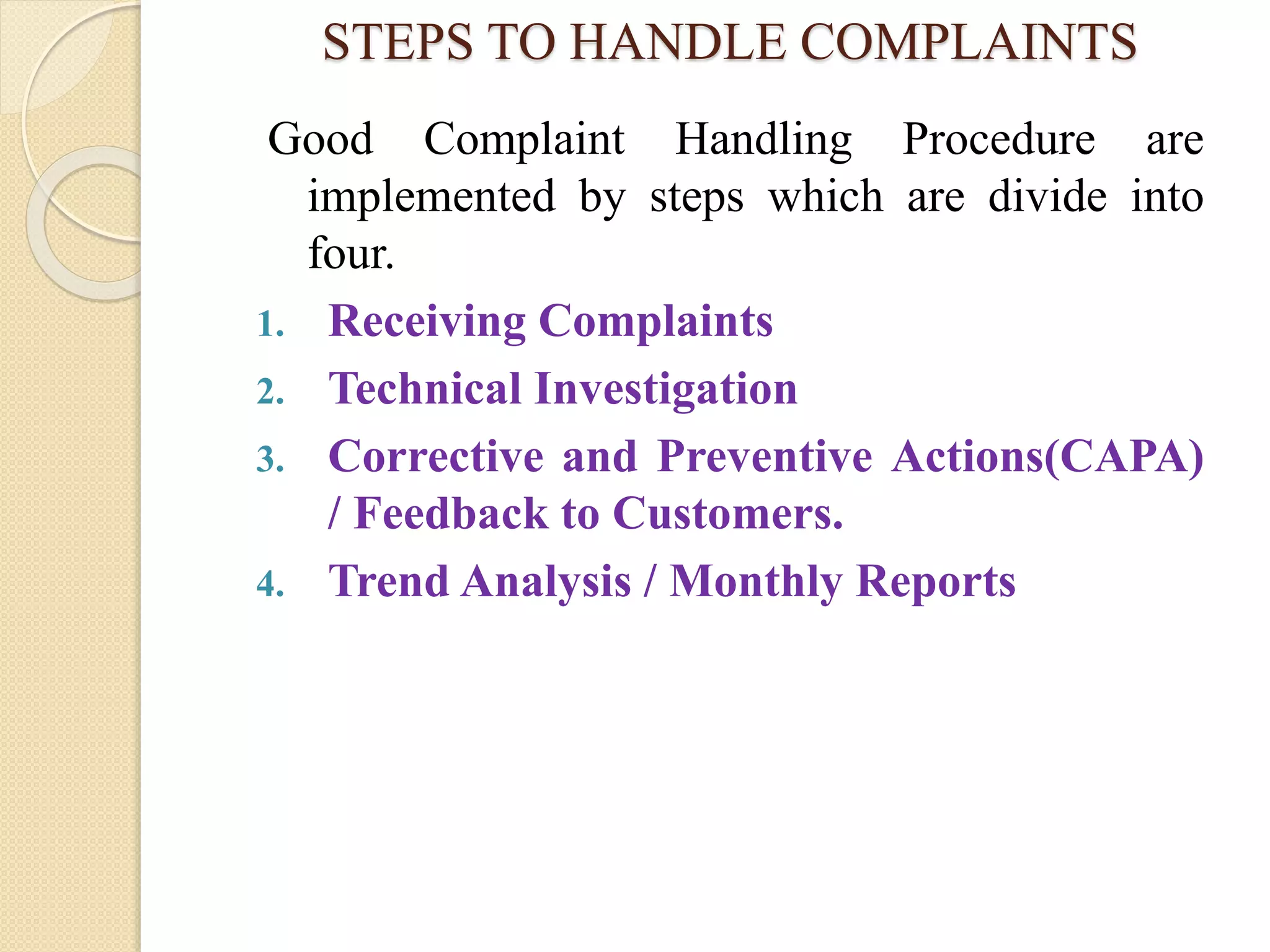 A COMPLETE STUDY ON COMPLAINTS, DRUG RECALL, RETURNED PRODUCTS, AND ...