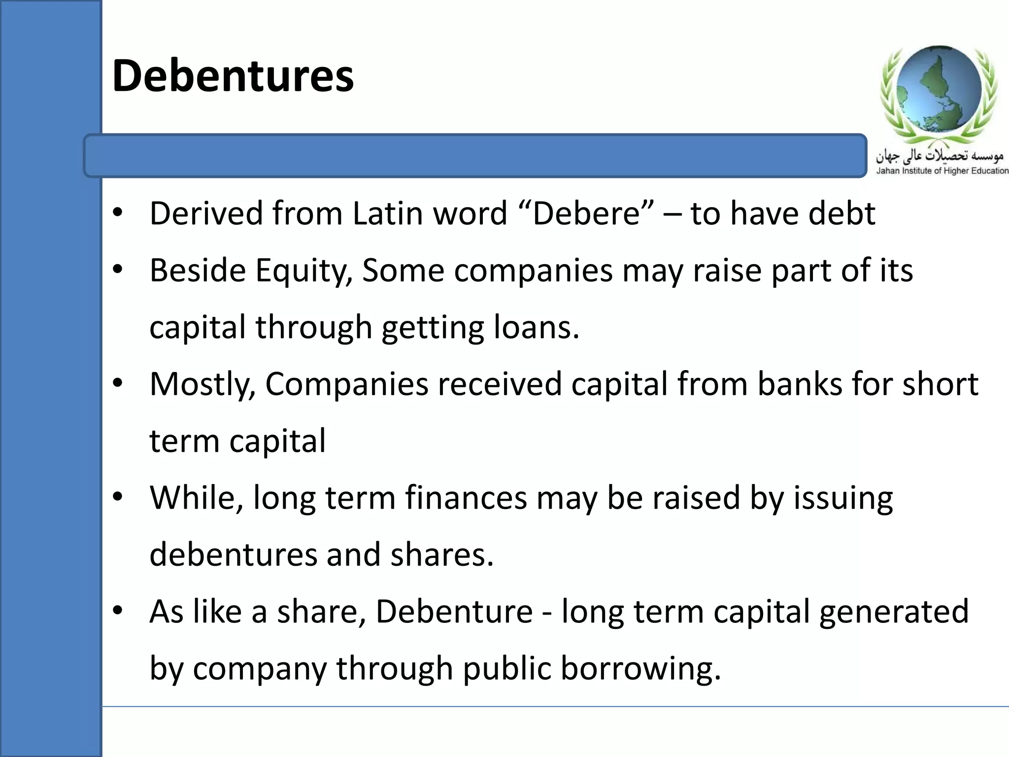 Unit 4 debentures | PPT
