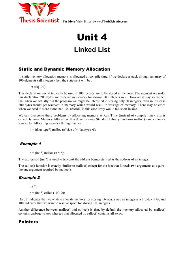 Linked List Static and Dynamic Memory Allocation Linked List Static and Dynamic Memory Allocation