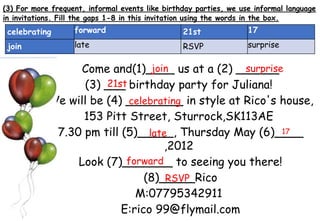 Unit 4 English for life Writing (Entry 3) - Invitations and RSVPs.pptx