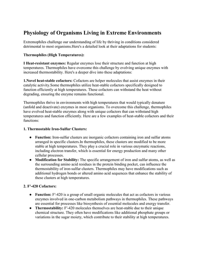 Extremophile adaptation.docx.Thermophiles,Psychrophiles,Methanogens and ...