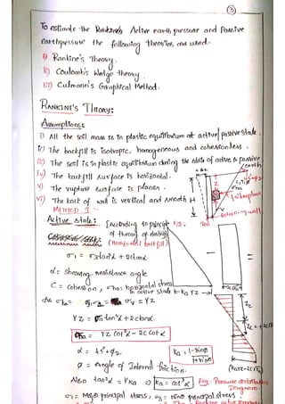 Earth Pressure Theories and Retaining Walls Hand written Notes | PDF