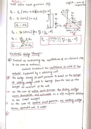 Earth Pressure Theories and Retaining Walls Hand written Notes | PDF