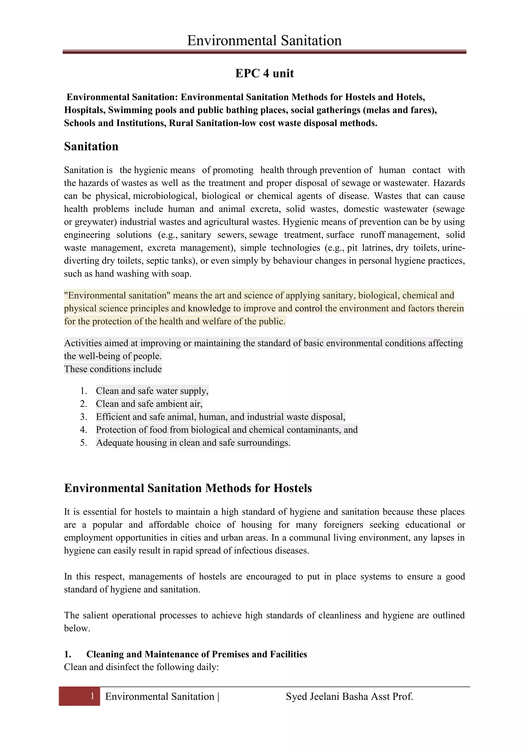 environmental sanitation environmental protection and control | PDF