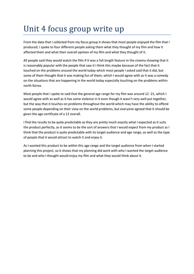 Unit 4 focus group write up | PDF