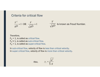 Fluid Mechanics Unit 4 Notes Flow in Open channel | PDF