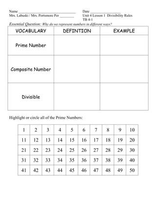 Unit 4 lesson 1 divisibility rules | DOC