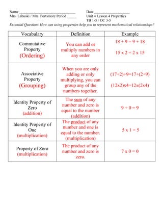 Unit 4 lesson 4 properties | PDF