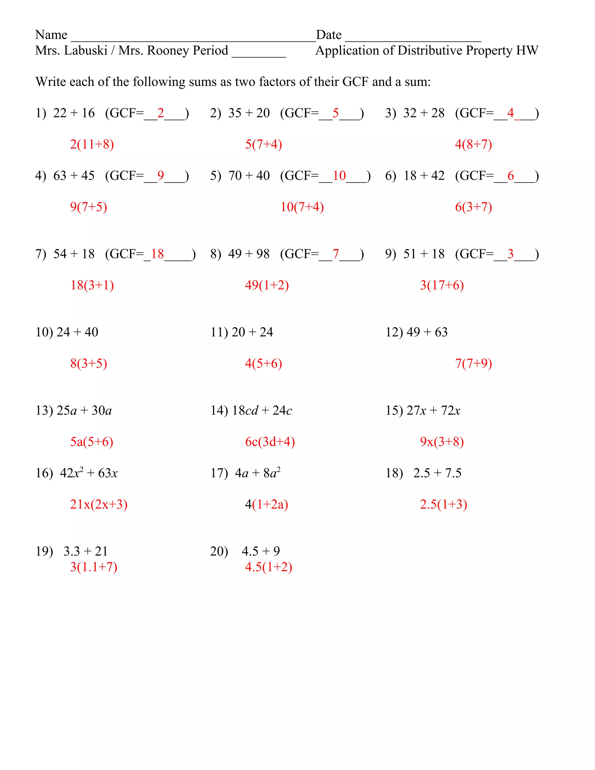 Unit 4 lesson 6 gcf & distributive property | DOC