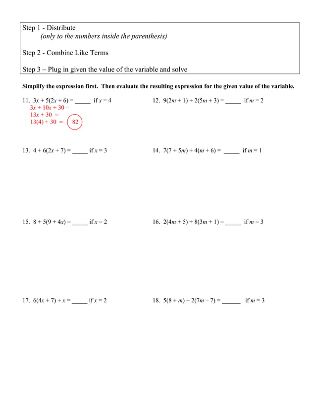 Unit 4 lesson 8 dist property combining like terms | DOC | Homework and ...