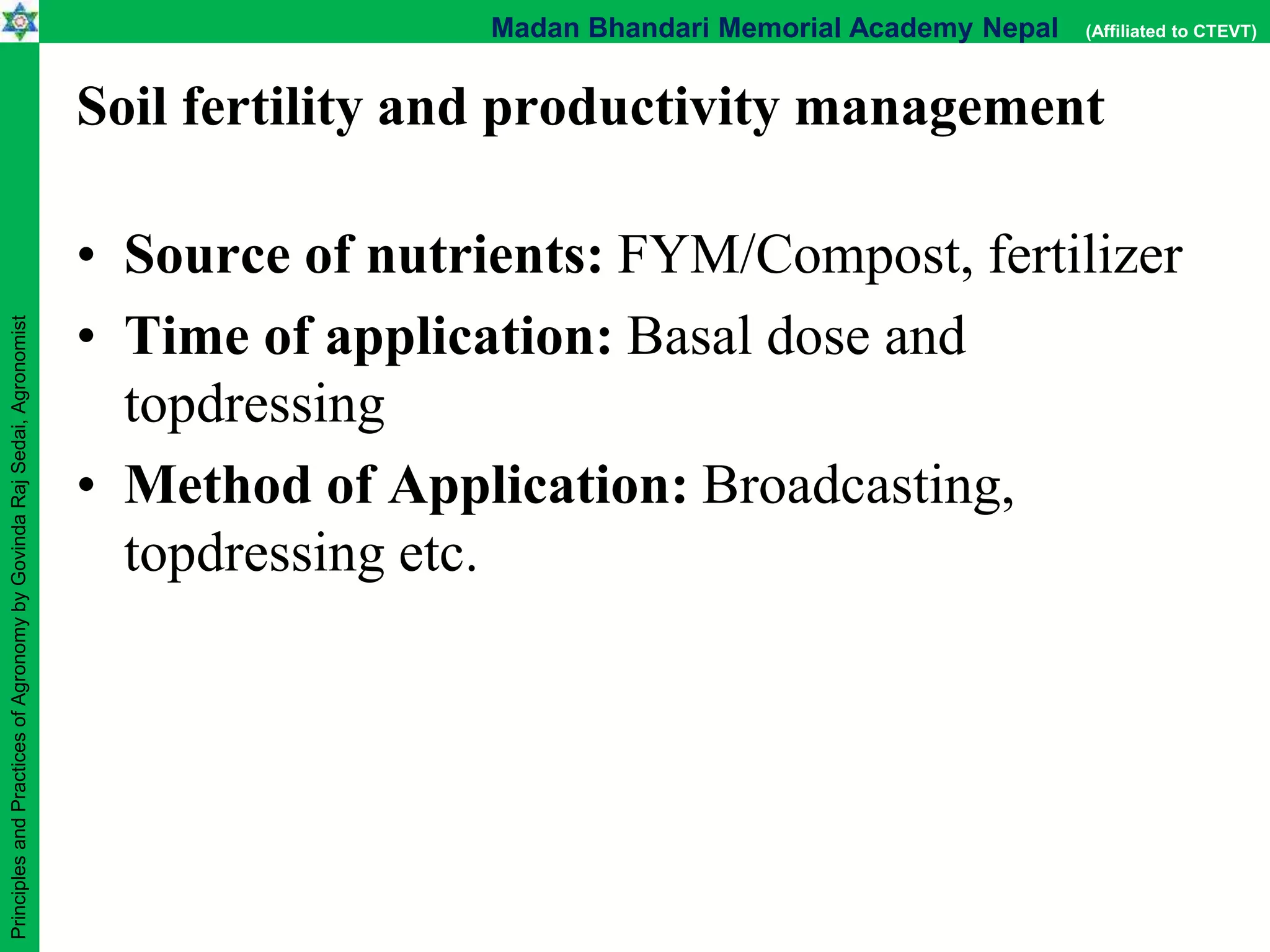Unit 4 Methods and time of fertilizer application in crop.pptx