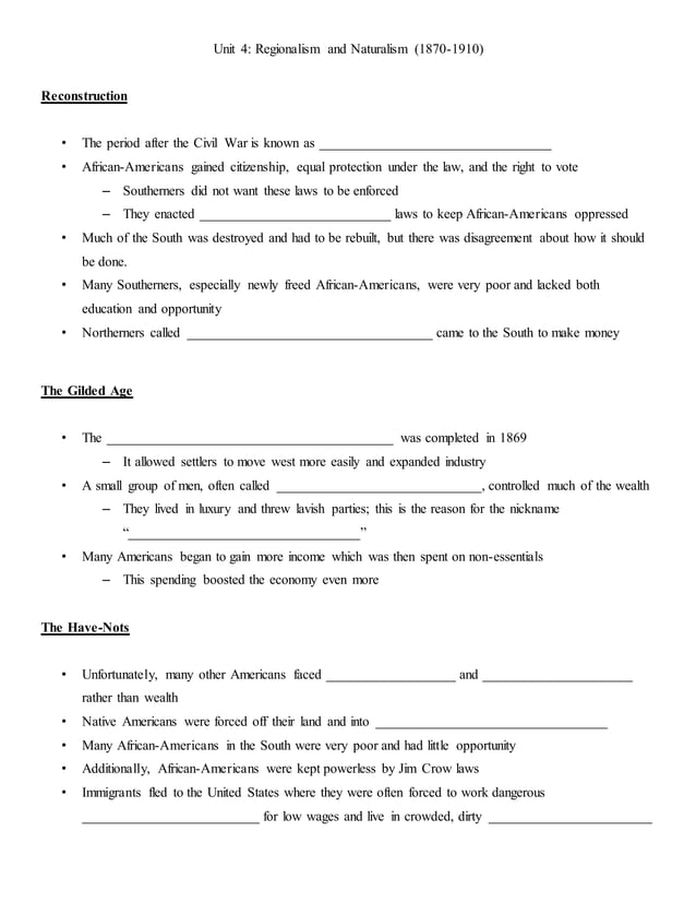 Unit 4 note handout (fill in-the-blank) | DOCX | Books and Literature