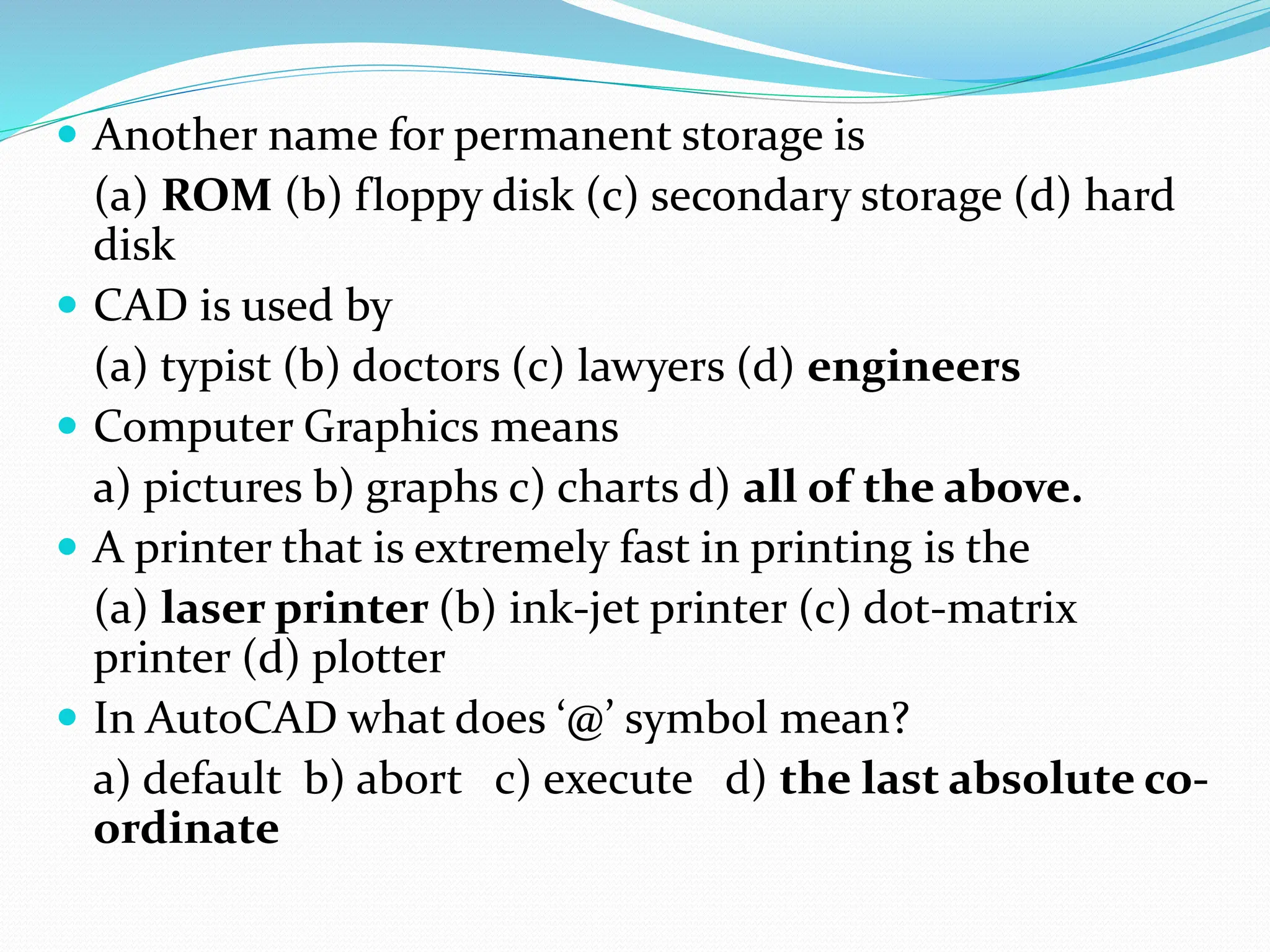CAD CAM Objective Questions & Multiple drawing environment | PPT