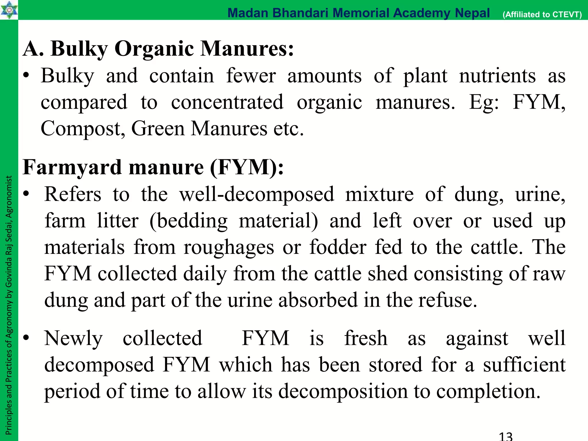 Unit 4 Organic Manures and fertilizer definition and its types.pptx