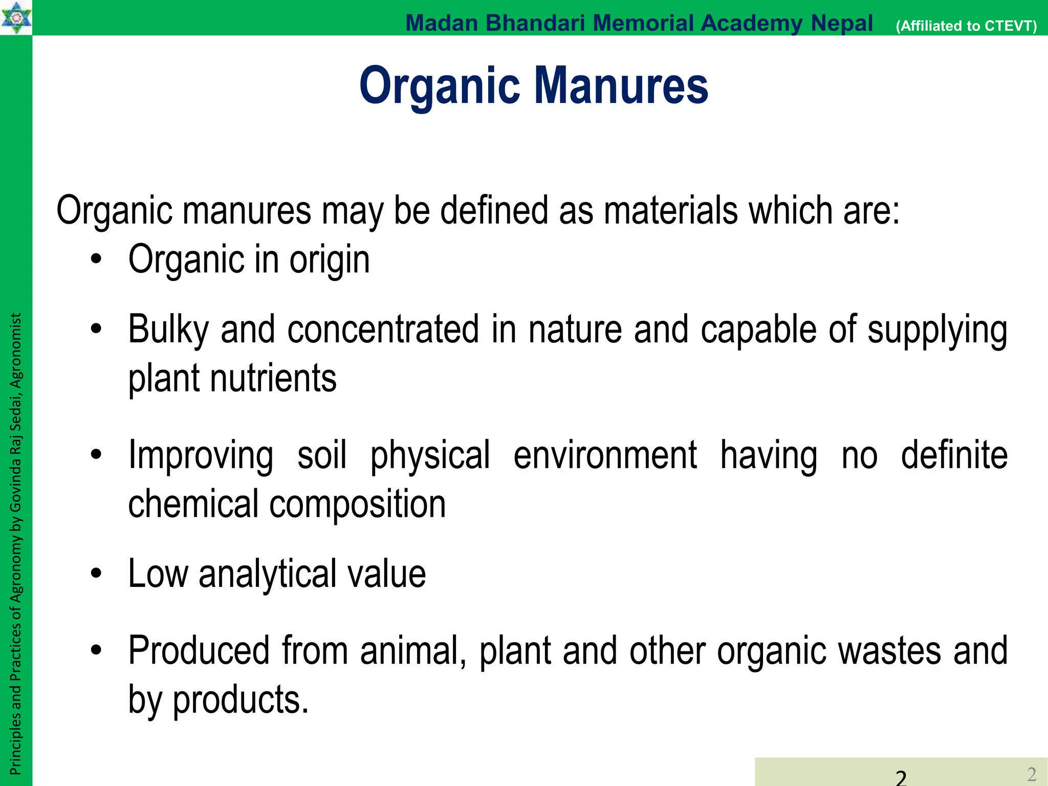 Unit 4 Organic Manures and fertilizer definition and its types.pptx