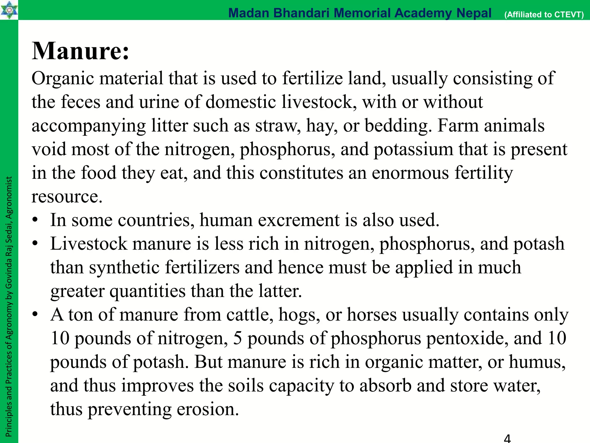 Unit 4 Organic Manures and fertilizer definition and its types.pptx