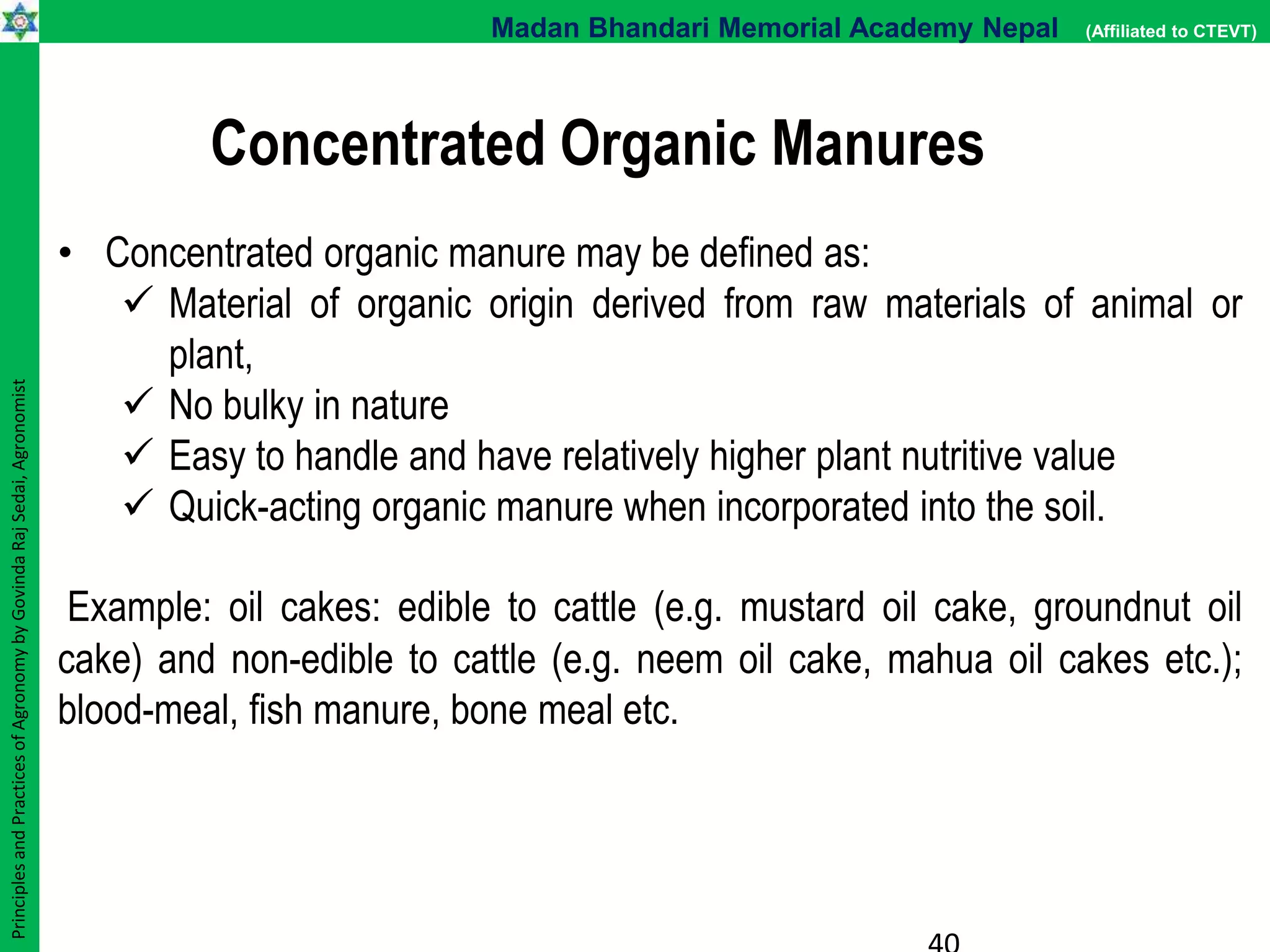 Unit 4 Organic Manures and fertilizer definition and its types.pptx