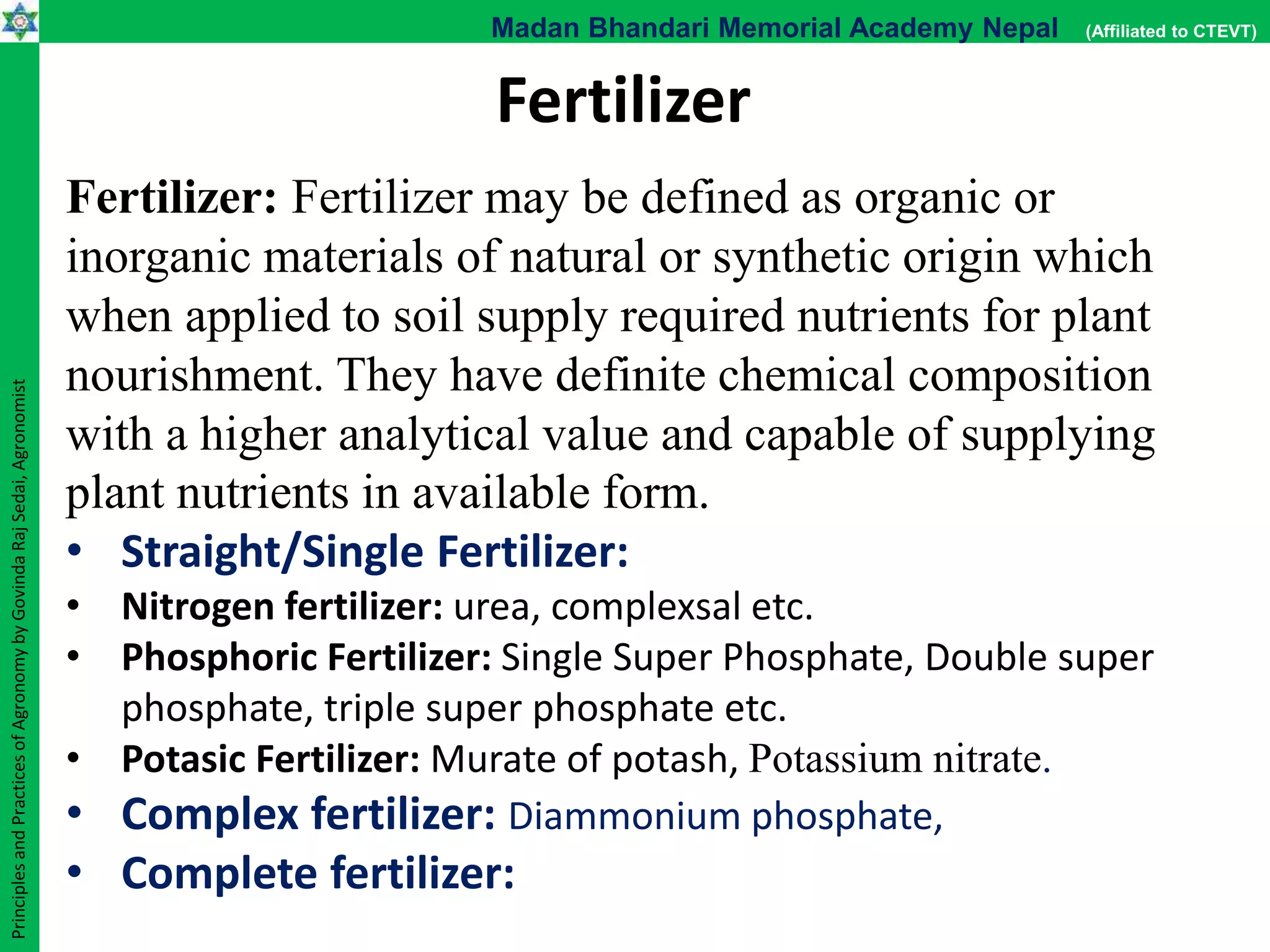 Unit 4 Organic Manures and fertilizer definition and its types.pptx
