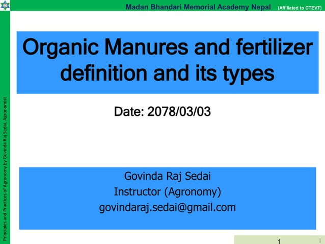 Unit 4 Organic Manures and fertilizer definition and its types.pptx