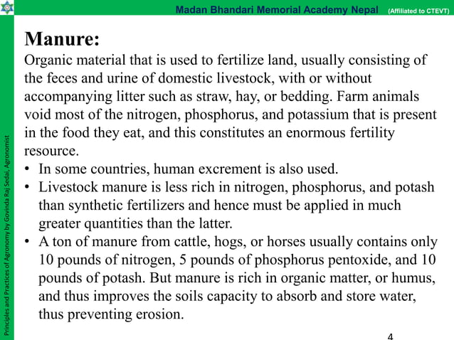 Unit 4 Organic Manures and fertilizer definition and its types.pptx