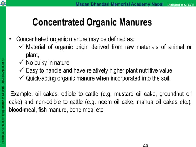 Unit 4 Organic Manures and fertilizer definition and its types.pptx