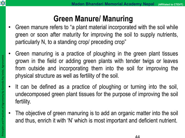 Unit 4 Organic Manures and fertilizer definition and its types.pptx