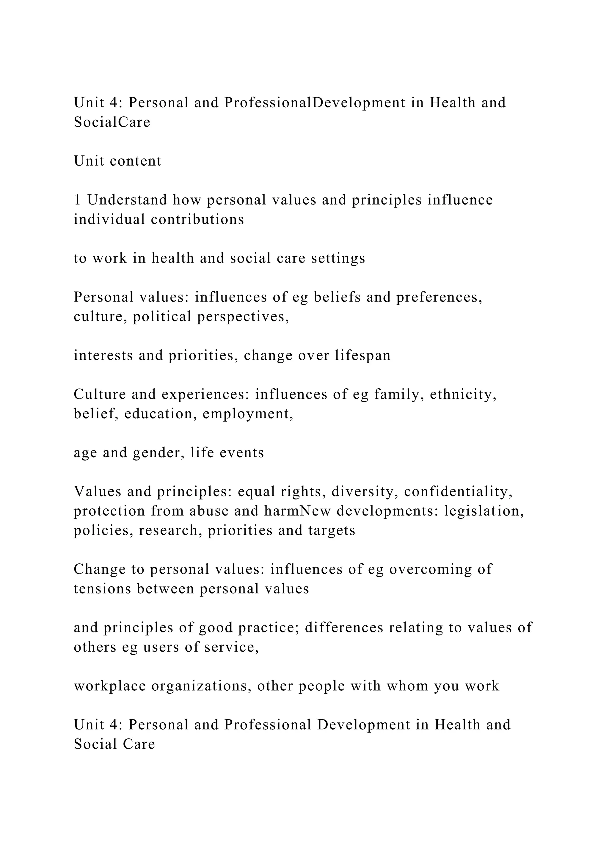 Unit 4 Personal and professional Development in HSCUnit 4 P.docx