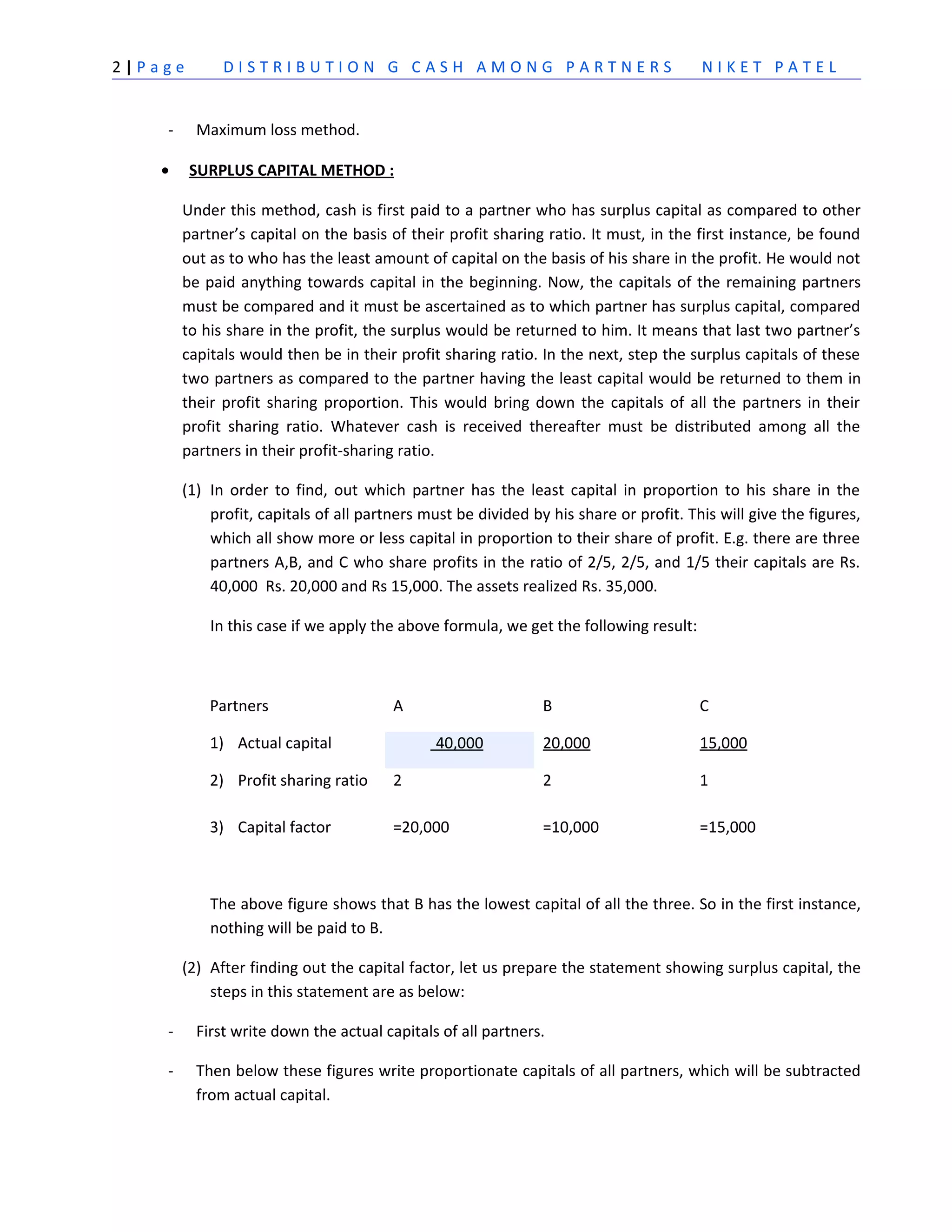 DISTRIBUTION OF CASH AMONG PARTNER | DOC