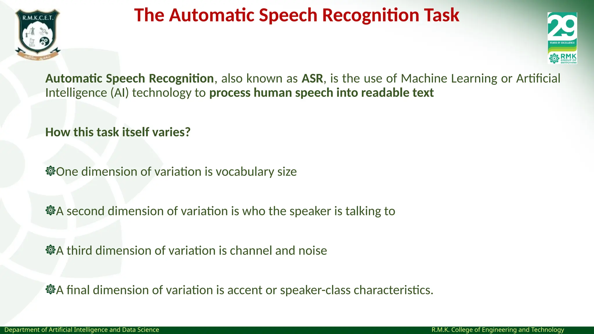Automatic Speech Recognition Task – Feature Extraction for ASR: Log Mel ...