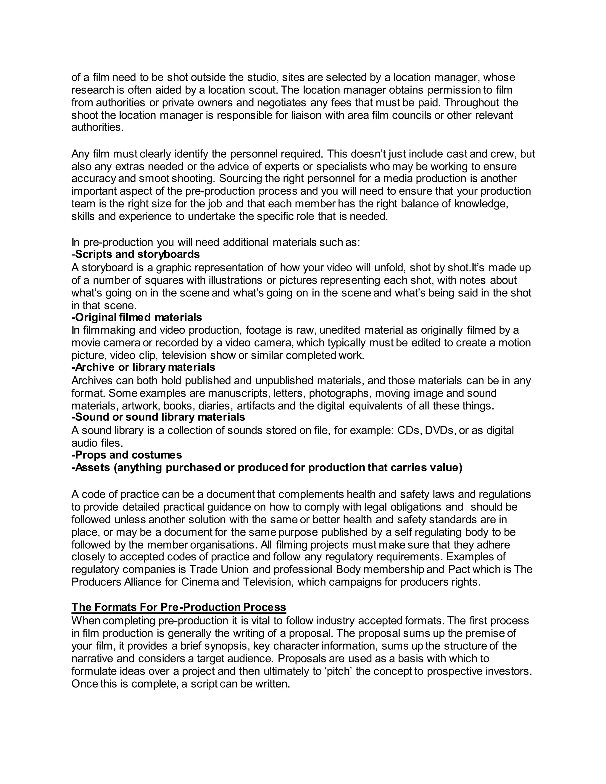 Unit 4 pre production | DOCX | Video Production | Content Production